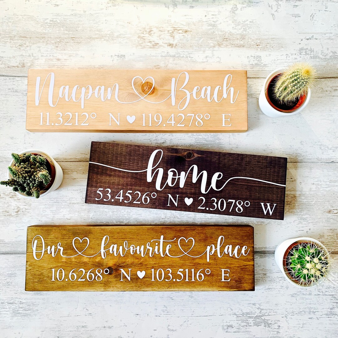 Coordinate Plaque Housewarming Gift Favourite Place Sign Home Sign ...