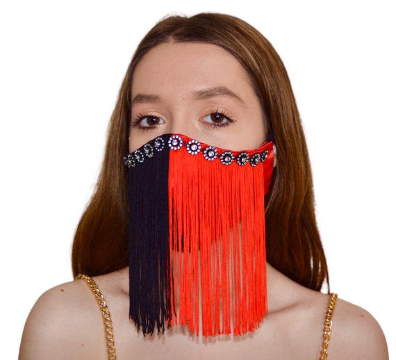 Fusion Fringe Split Face Mask/ Fancy Cute Taffeta Mask With 6 - Etsy