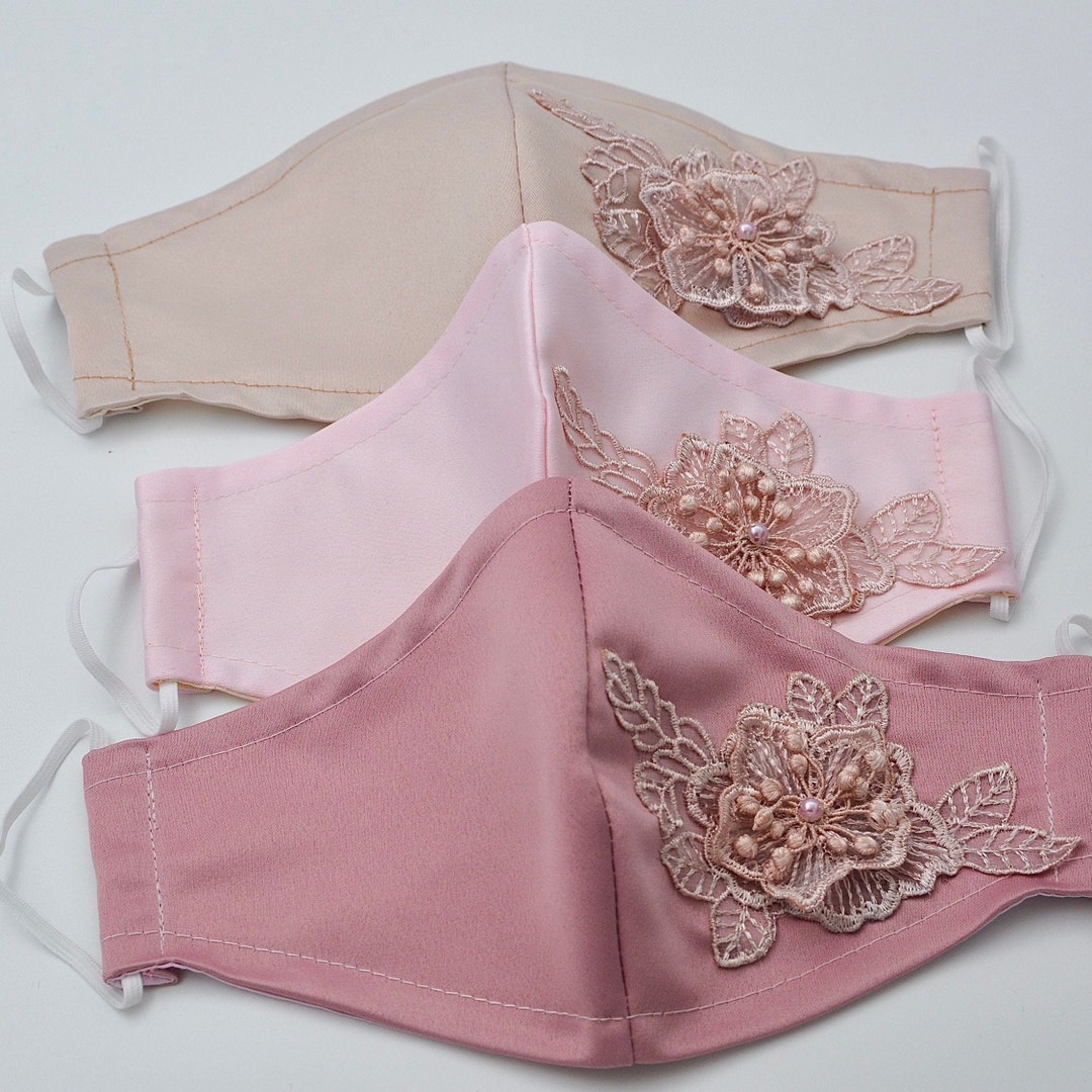 Romantic Pink Face Mask With Lace 3d Flower, Fashion Silk Cotton ...