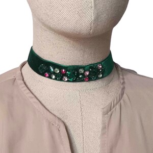 Emerald Green Velvet Choker Necklace With Hand Sew Rhinestone, Romantic ...