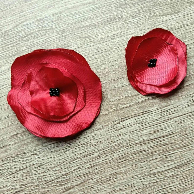 Bundle 6 pcs red satin flowers applique for dress, bag, jeans. Handmade ...
