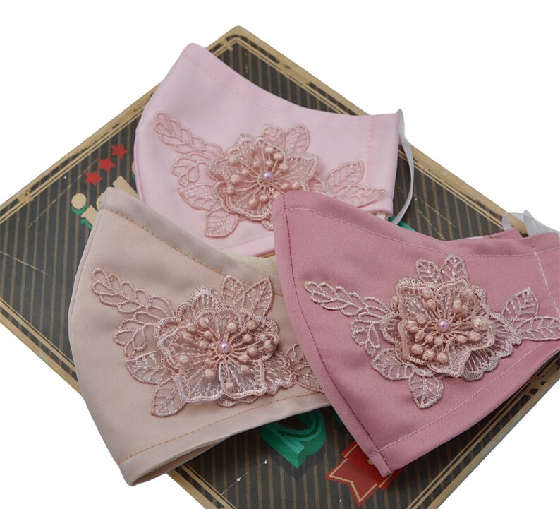 Romantic Pink Face Mask With Lace 3d Flower / Fashion Silk - Etsy
