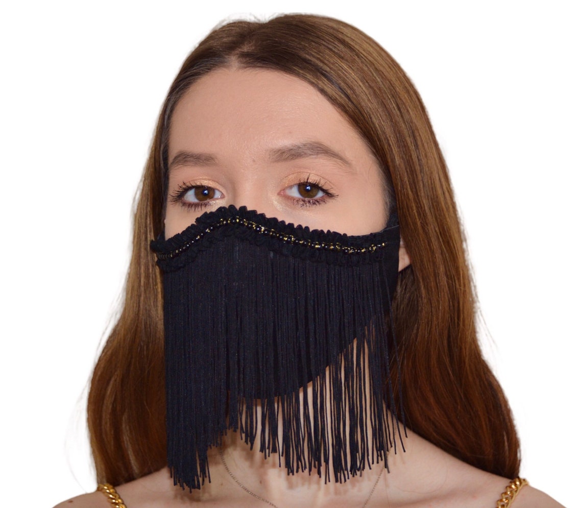 Luxury Black Fringe Silky Face Mask/ Fancy Cute Taffeta Mask - Etsy