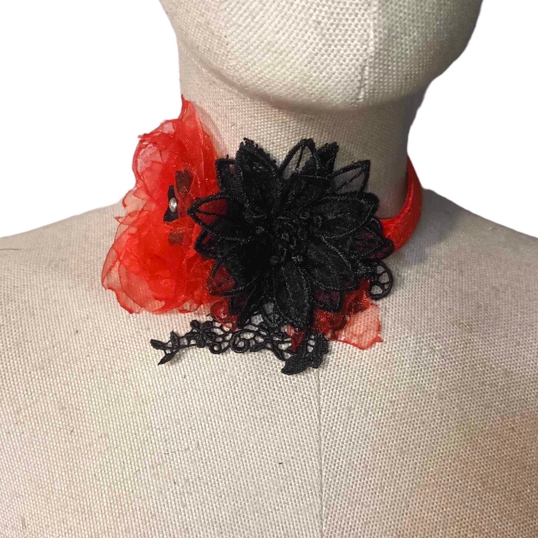 Burlesque Floral Choker Necklace, Elegant Copper Flower Black Velvet ...