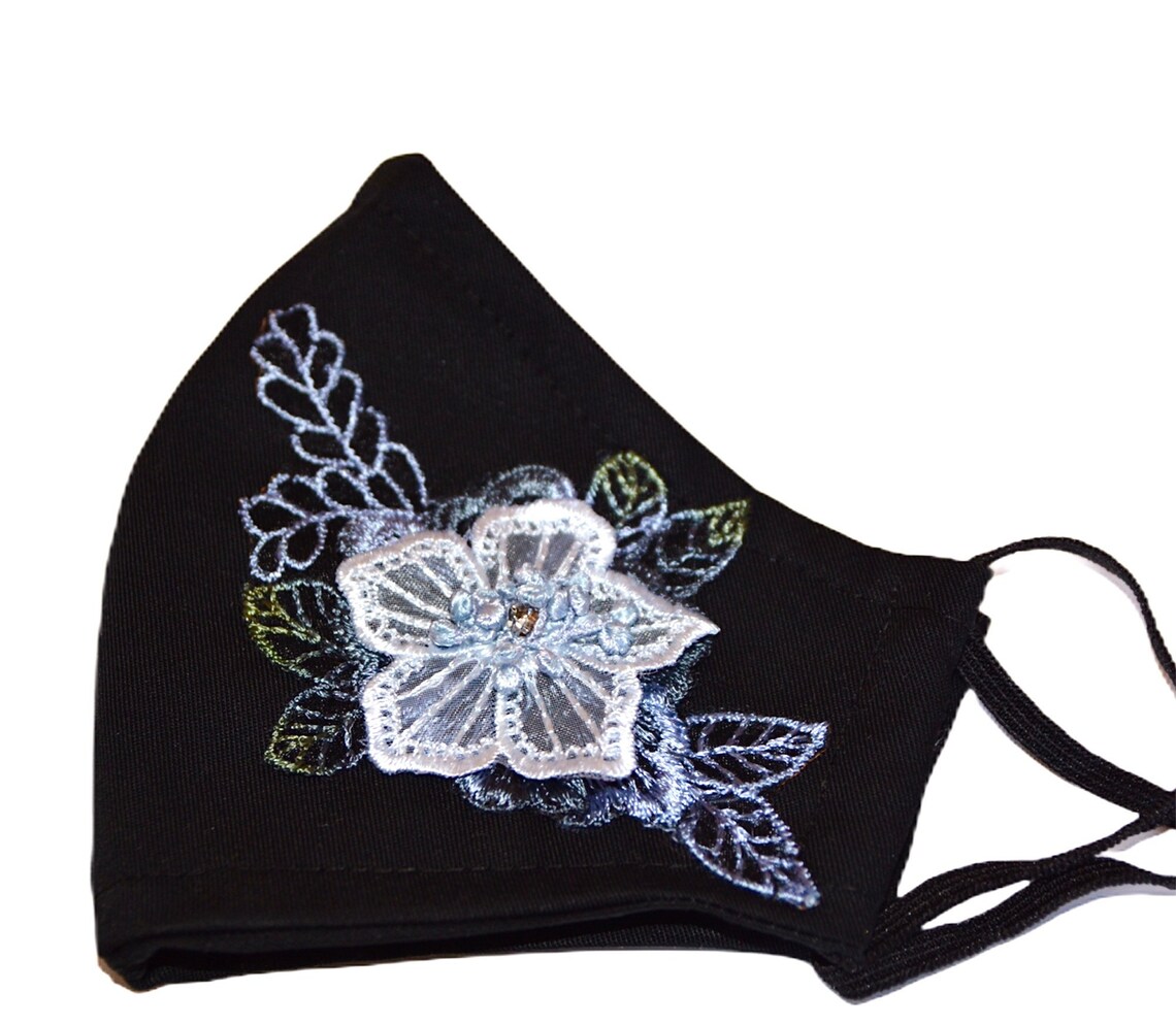 Blue Lace Flower Face Mask Fashion Black Reusable Double | Etsy