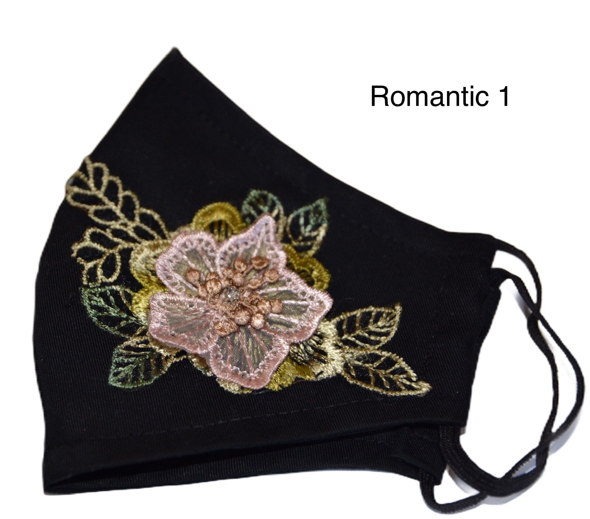 Romantic Lace 3d Flower Face Mask /fashion Black Reusable | Etsy