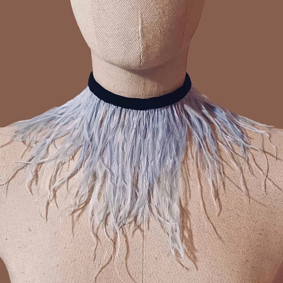 Soft Light Blue Fringe Feathers Choker, Fashion Ostrich Collar Necklace ...