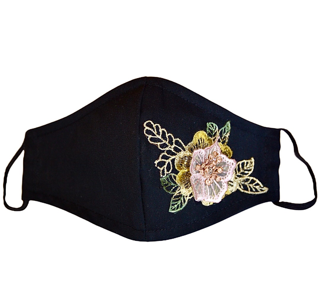 Romantic Lace 3d Flower Face Mask /fashion Black Reusable - Etsy