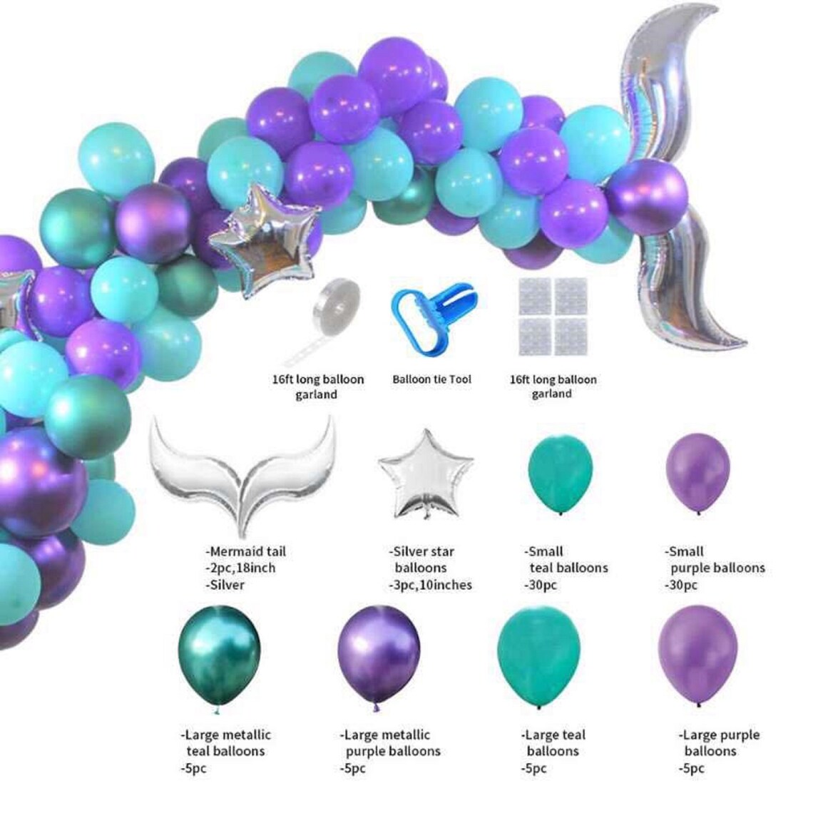 Mermaid Birthday Kit Tail Balloons Arch Garland Happy - Etsy