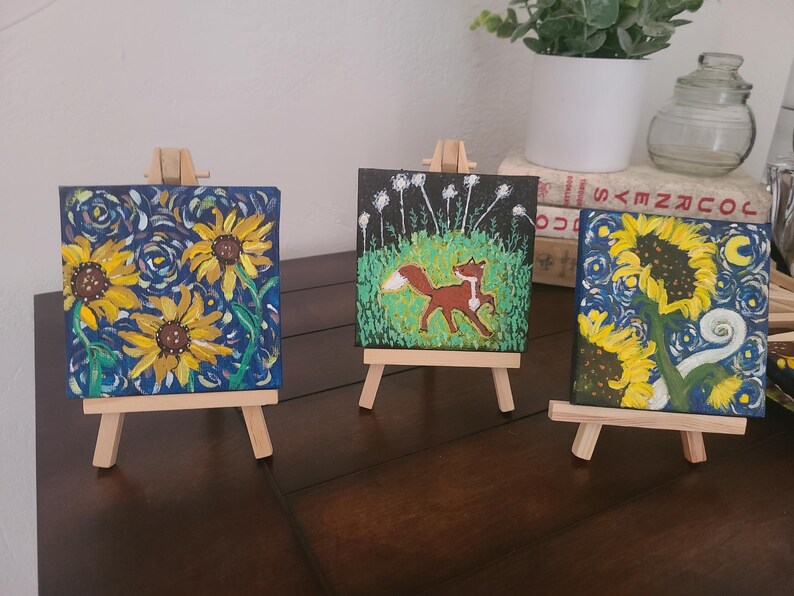 4x4 Mini Acrylic Paintings With Wooden Easel. Several to Choose From ...