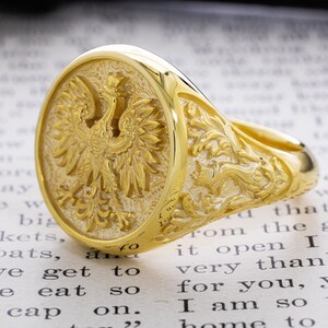 Solid Gold Polish Eagle Signet Ring, Signet Ring for Men, Coat of Arms ...