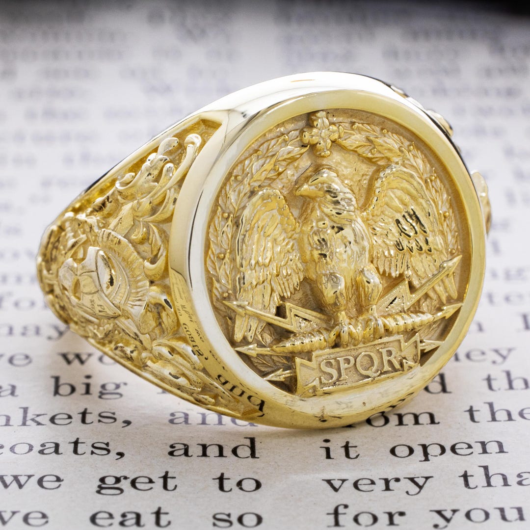 Roman SPQR Eagle Solid Gold Signet Ring, Ancient Roman Ring, Roman ...