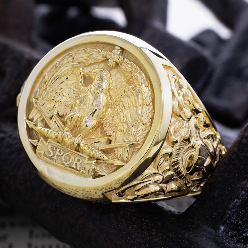 Roman SPQR Eagle Solid Gold Signet Ring, Ancient Roman Ring, Roman ...