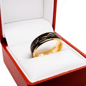Tungsten Black Yellow Gold 8mm Wedding Ring, Golden Flecks, Engagement ...
