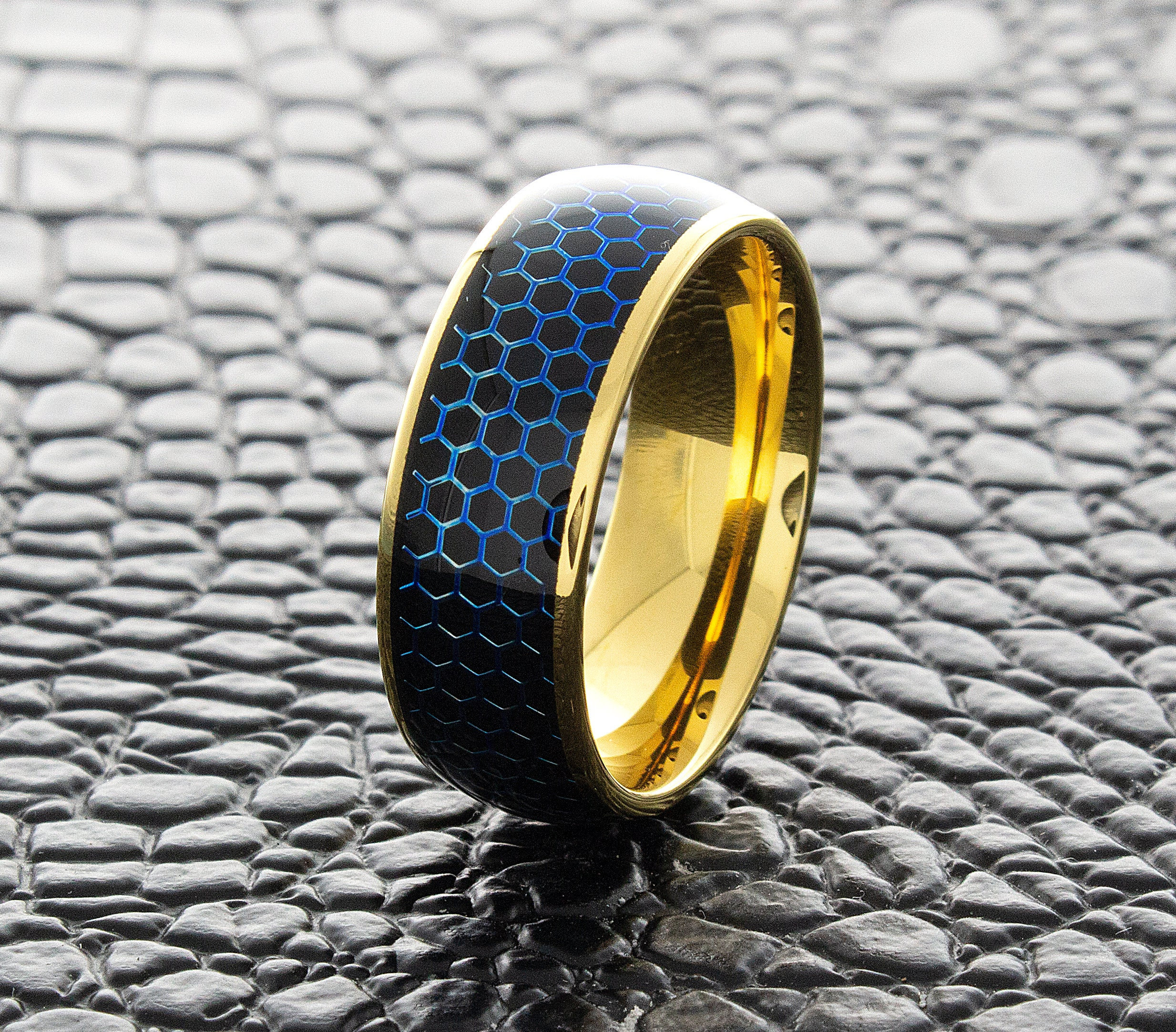 Blue Honeycomb Ring Honeycomb Wedding Ring Tungsten Wedding - Etsy