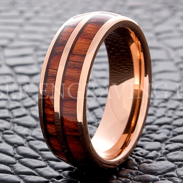 Wood Ring Rose Gold Inlay - Etsy