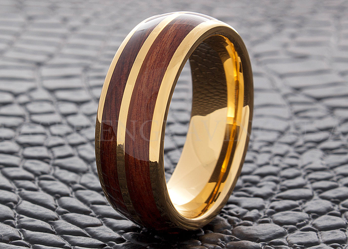 Tungsten Wedding Ring Tungsten Ring Yellow Gold Wood Inlay | Etsy
