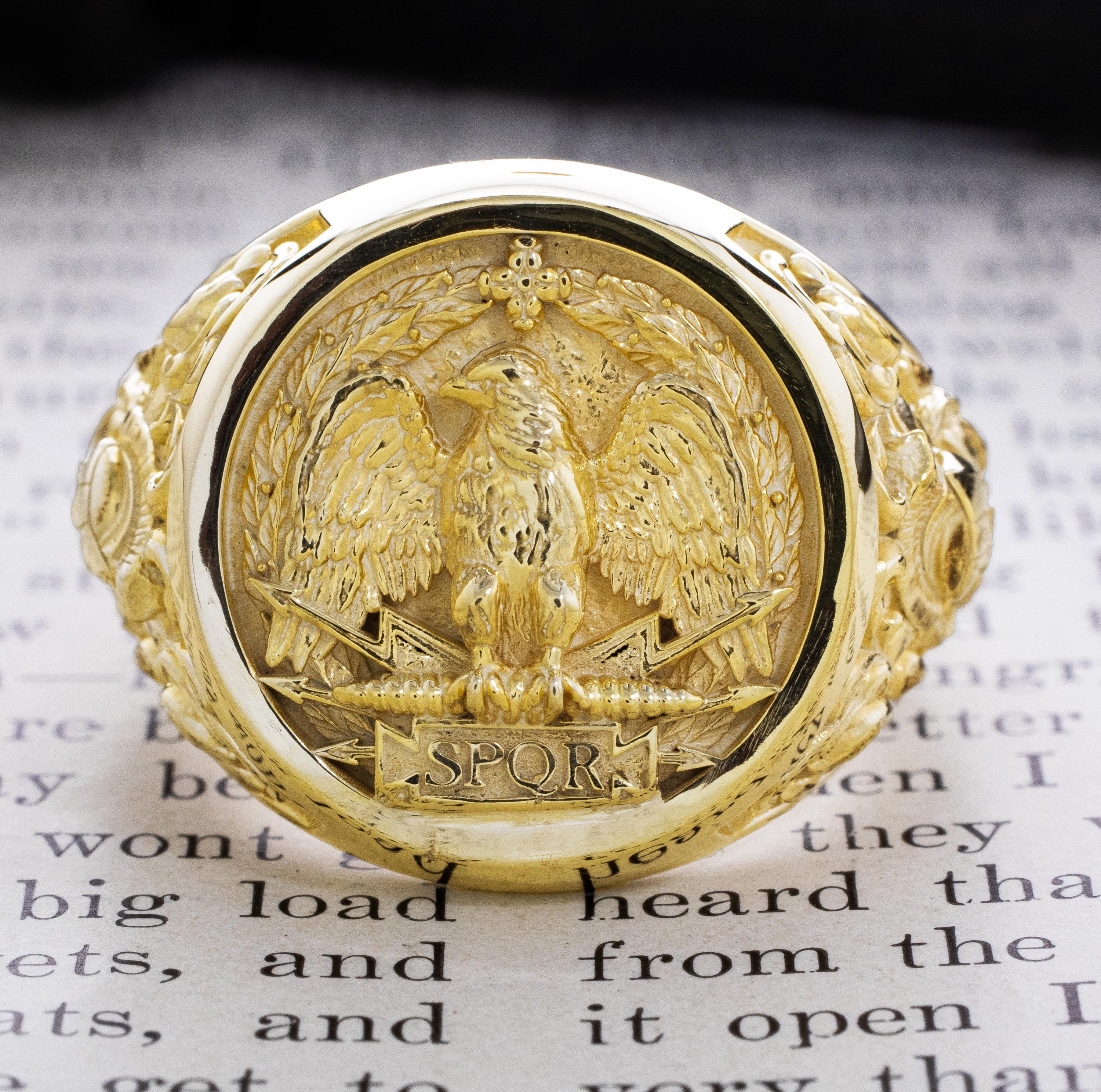 Roman SPQR Eagle Solid Gold Signet Ring, Ancient Roman Ring, Roman ...