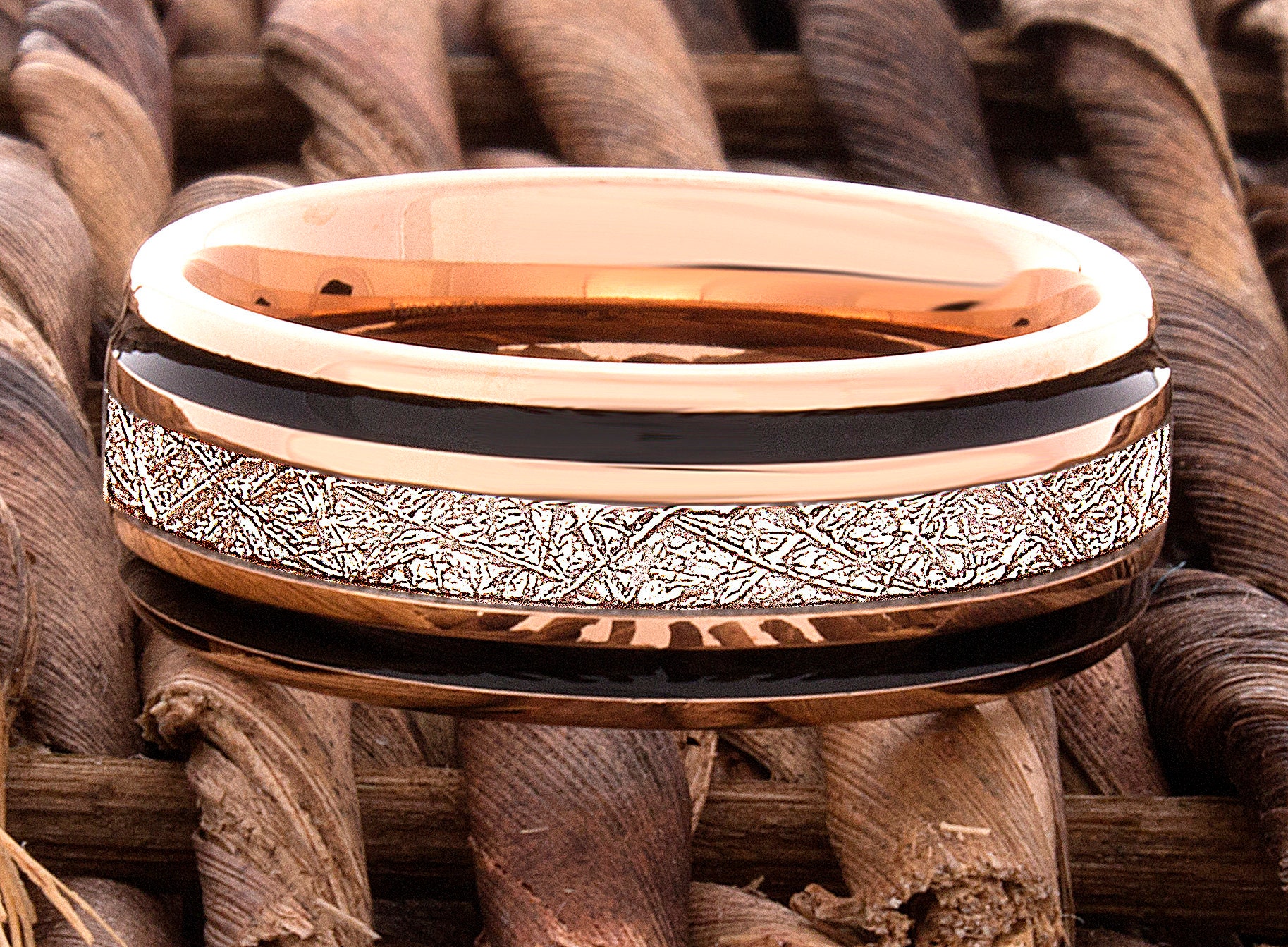 Wolfram Ehering Meteorit Ring Roségold Ring Schwarze - Etsy.de