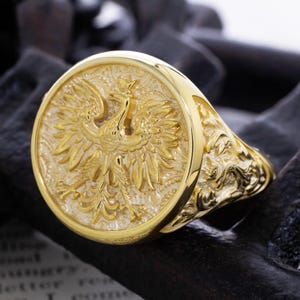 Solid Gold Polish Eagle Signet Ring, Signet Ring for Men, Coat of Arms ...