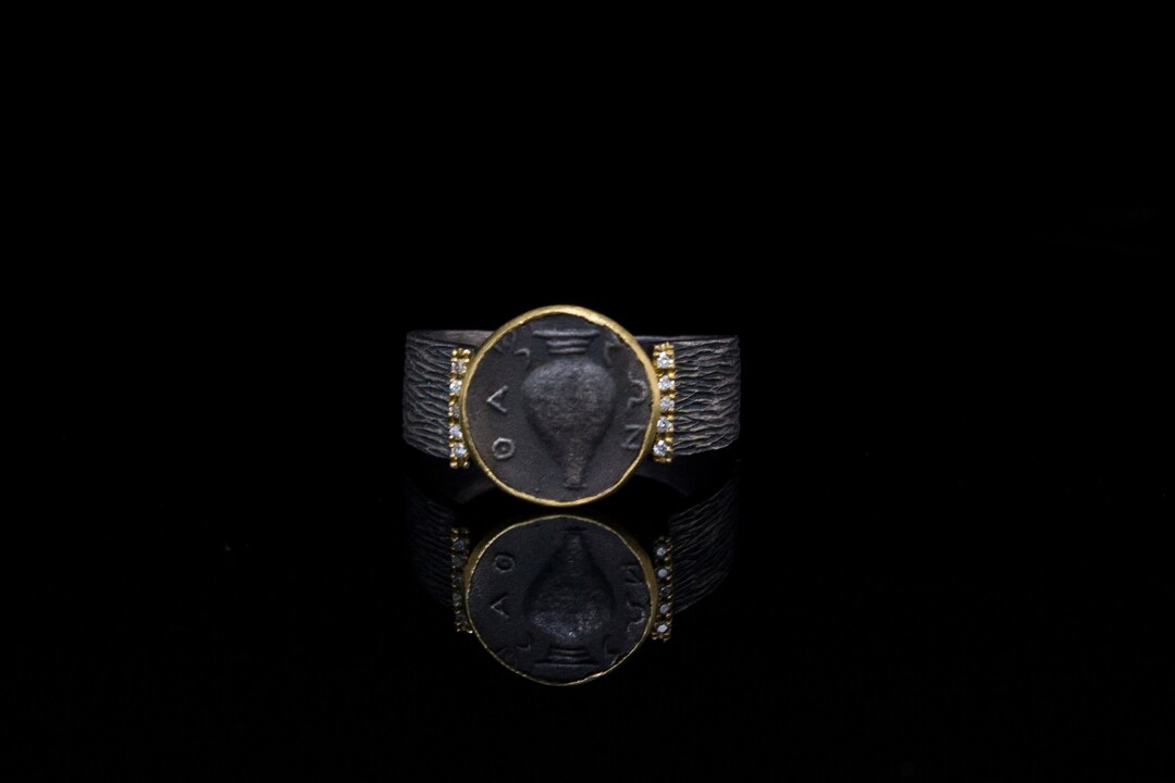 Sun Face Ring, Ancient Greek Ring, Handmade Ring, 24k Gold and Silver ...