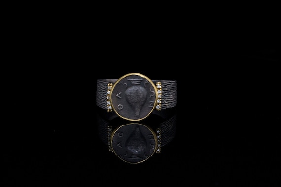 Sun Face Ring Ancient Greek Ring Handmade Ring 24k Gold and - Etsy