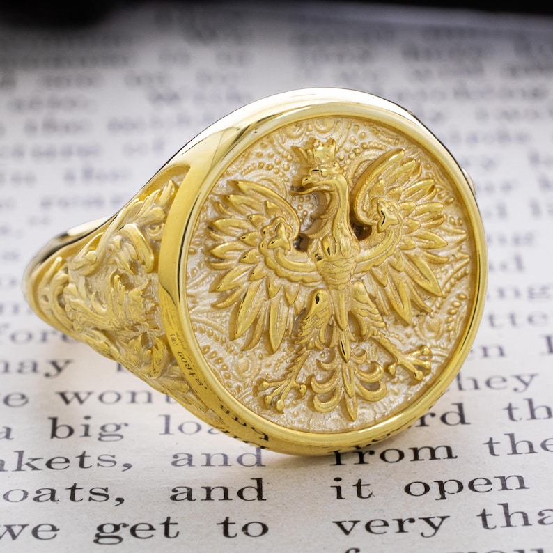 Solid Gold Polish Eagle Signet Ring, Signet Ring for Men, Coat of Arms ...