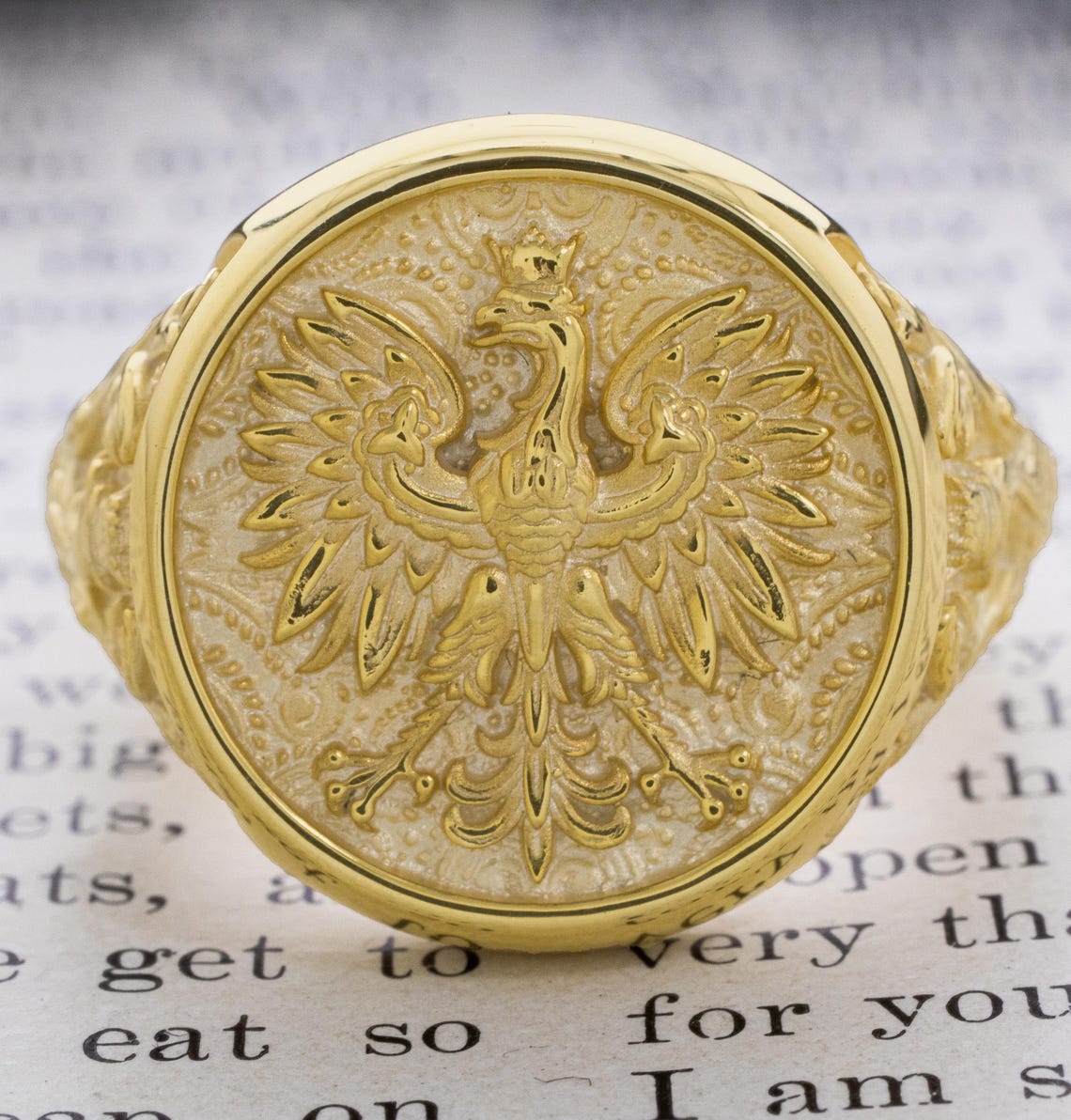 Solid Gold Polish Eagle Signet Ring, Signet Ring for Men, Coat of Arms ...
