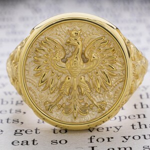 Solid Gold Polish Eagle Signet Ring, Signet Ring for Men, Coat of Arms ...