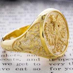 Solid Gold Polish Eagle Signet Ring, Signet Ring for Men, Coat of Arms ...
