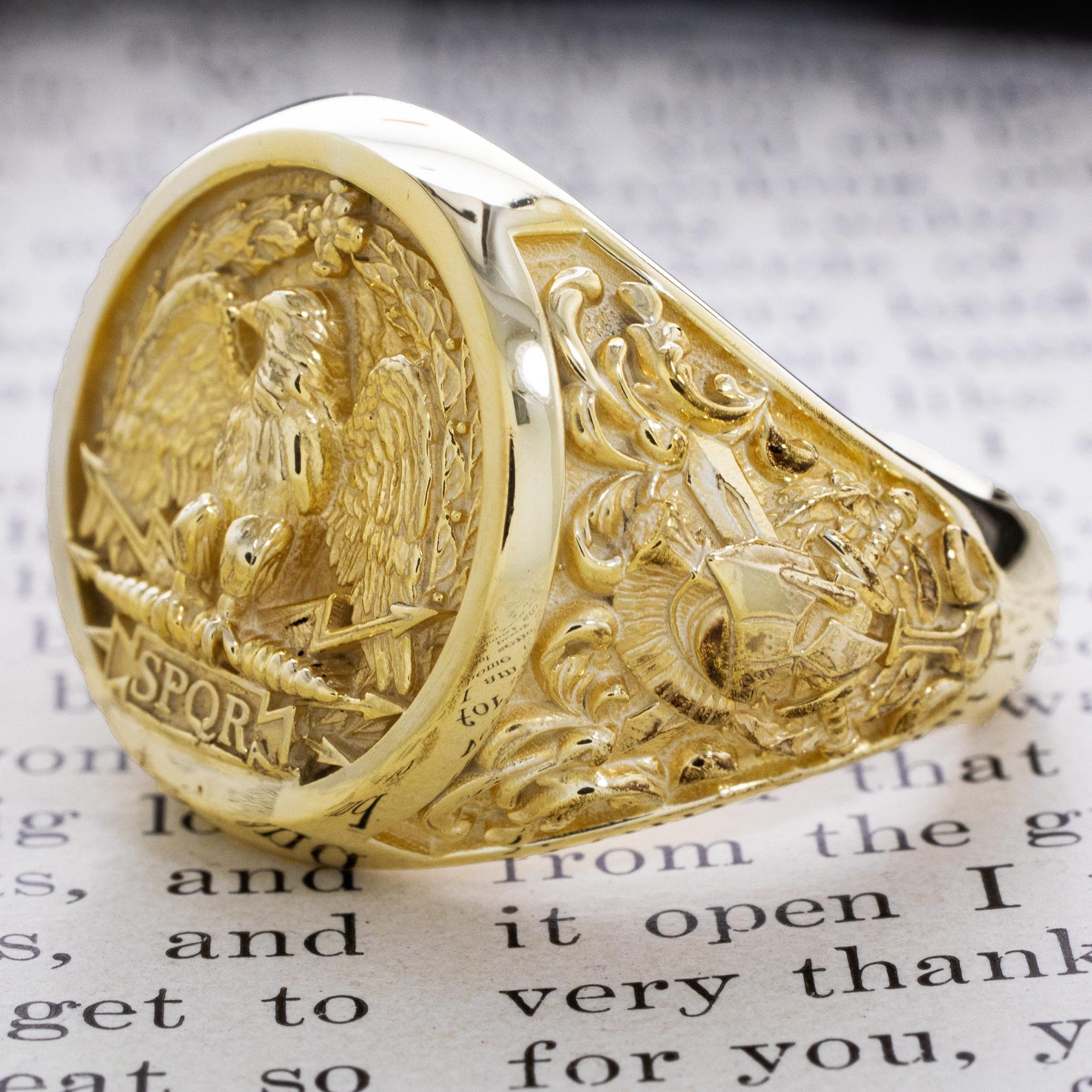 Roman SPQR Eagle Solid Gold Signet Ring, Ancient Roman Ring, Roman ...