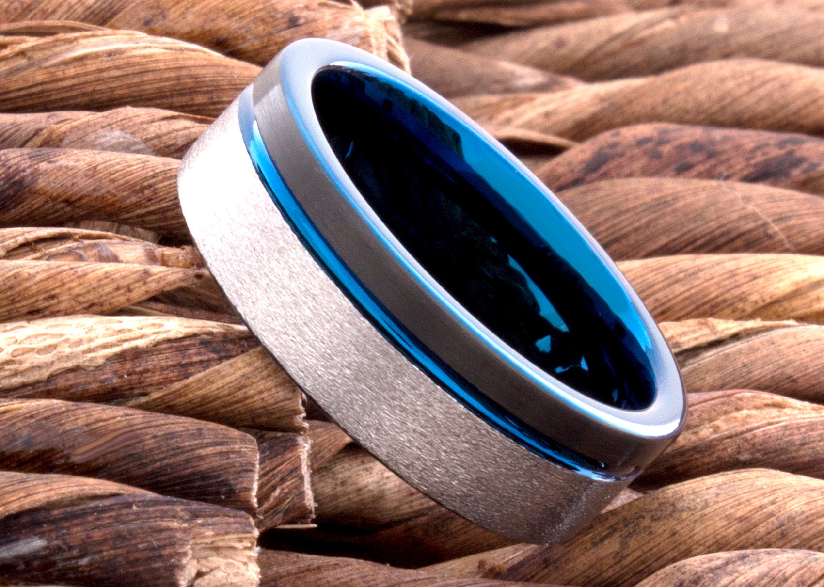 Tungsten Wedding Ring Blue Black Silver 8MM Tungsten Wedding | Etsy