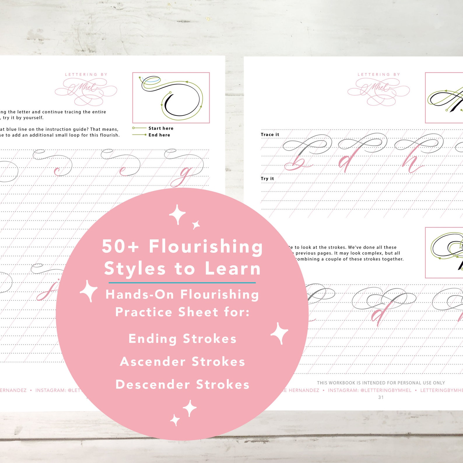 Brush Lettering Worksheets by Lettering by Mhel Practice | Etsy