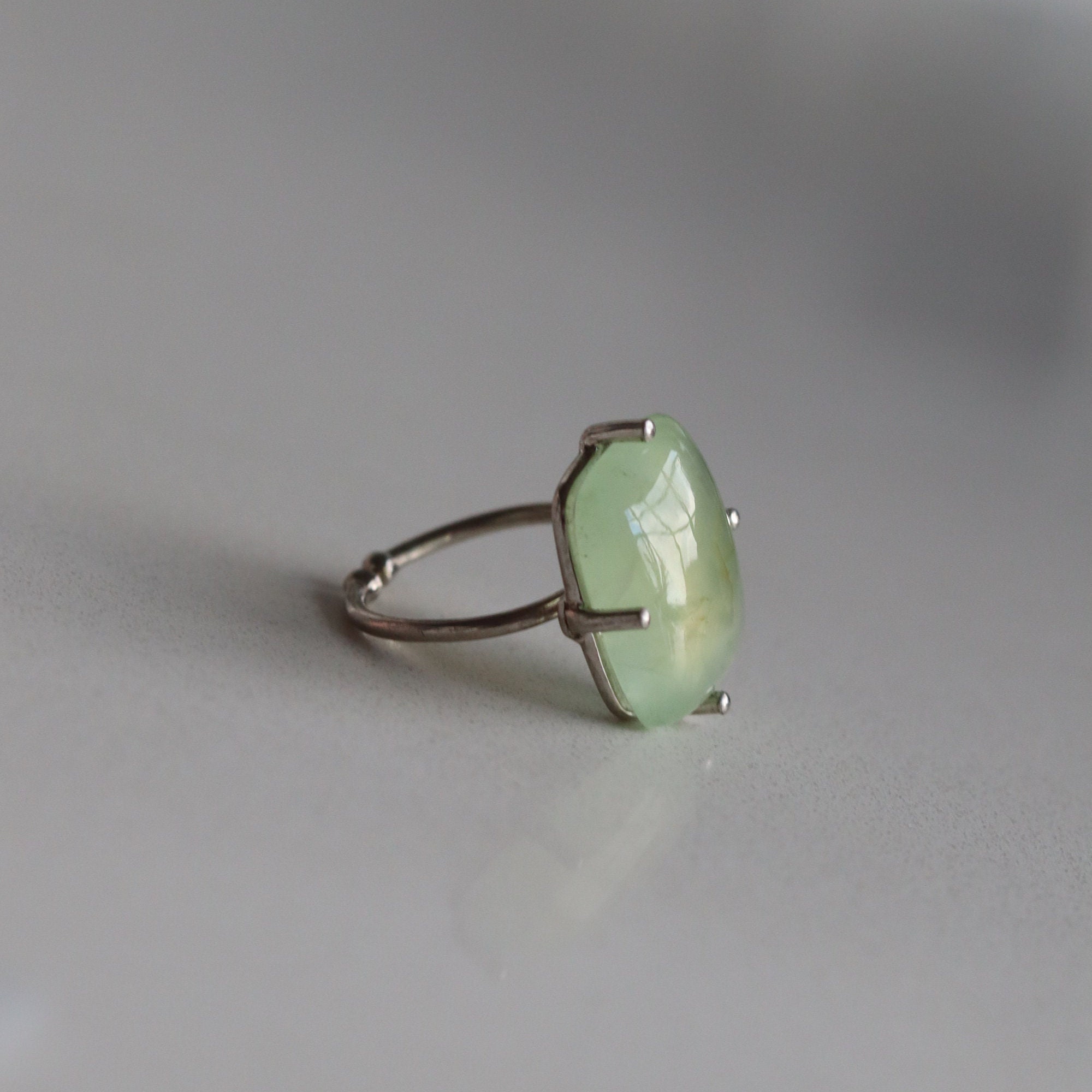 Large Green Prehnite Ring for Women Adjustable Silver - Etsy