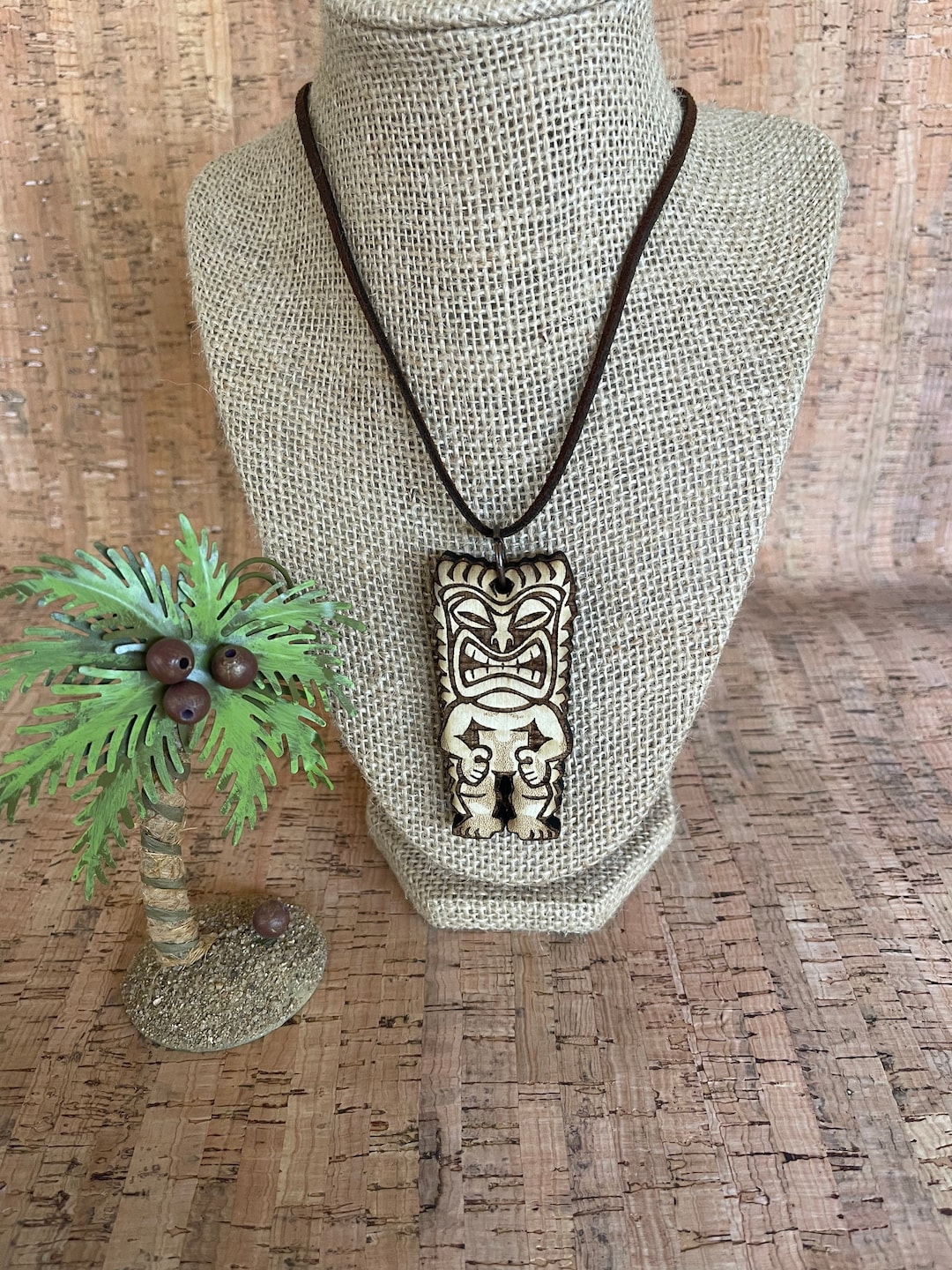 Handcrafted Wooden Tiki Idol Tiki Bar Leather Pendant Necklace - Etsy
