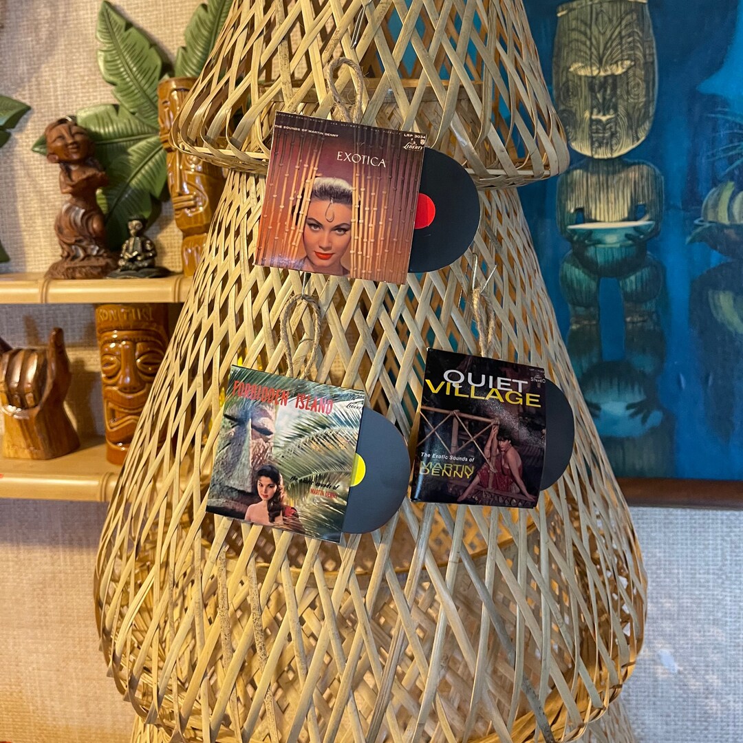Tiki Christmas Tree Ornament Set Martin Denny Hawaiian Mini Record ...