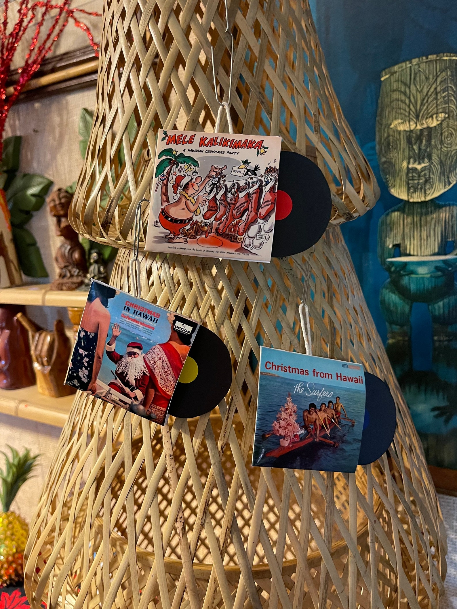 Tiki Christmas Tree Ornament Set Mele Kalikimaka Mini Hawaiian - Etsy