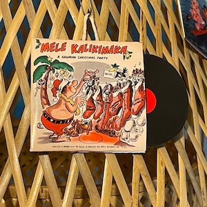 Tiki Christmas Tree Ornament Set Mele Kalikimaka Mini Hawaiian Record ...