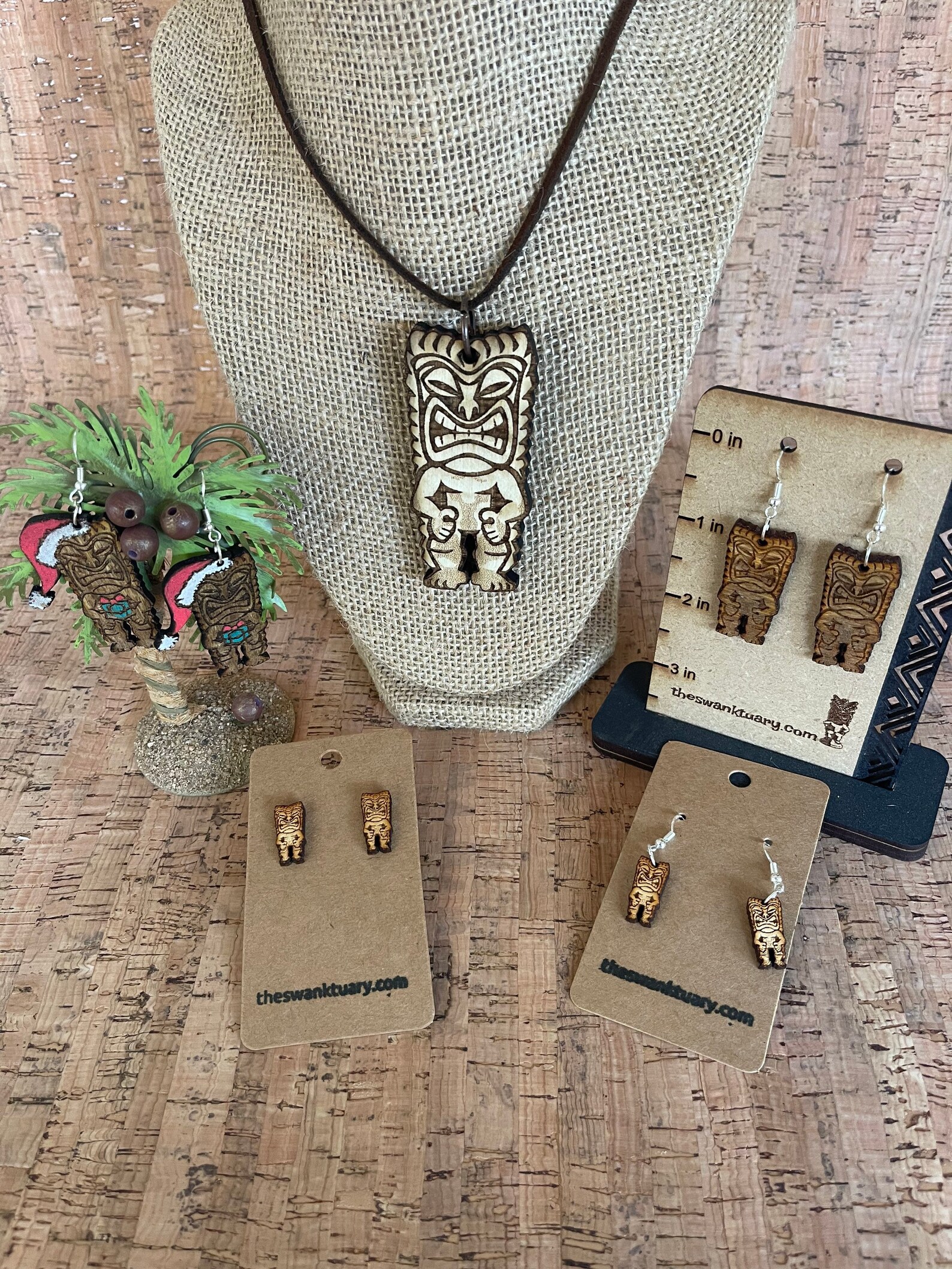 Handcrafted Wooden Tiki Idol Tiki Bar Leather Pendant Necklace | Etsy