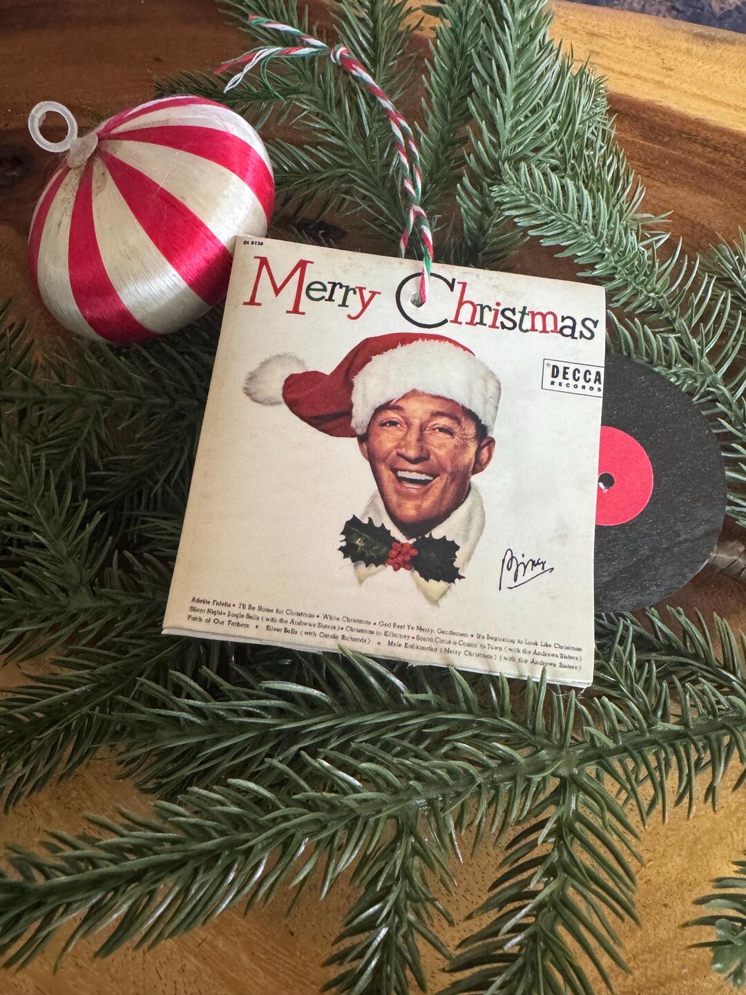 Classic Christmas Tree Ornament Mini Record Album White Christmas Bing ...
