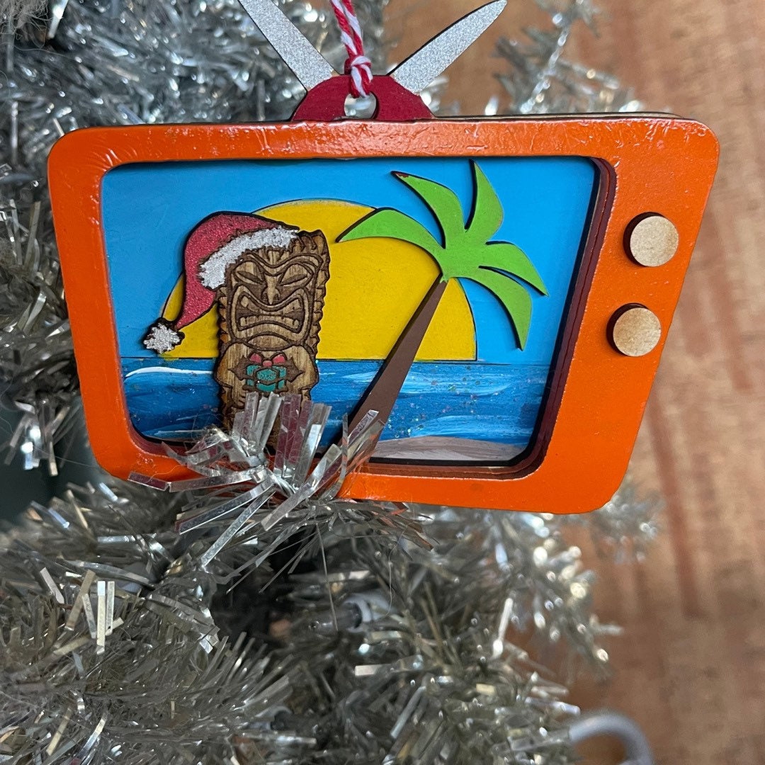 Tiki Christmas Tree Ornament Retro Santa Claus Beach Surfer MCM Tiki ...