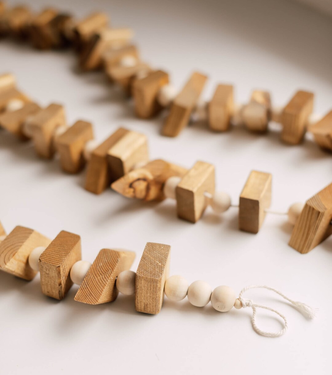 Wood Garland, Beaded Garland, Tree Garland, Geometric, Fireplace Decor ...