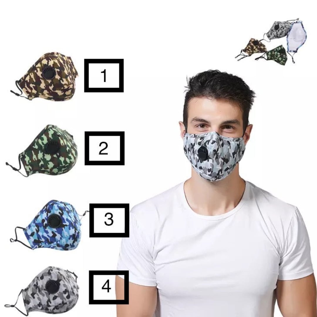 2 Pack - Camo Print Adult Face Mask Triple Layer Reusable Face Mask ...