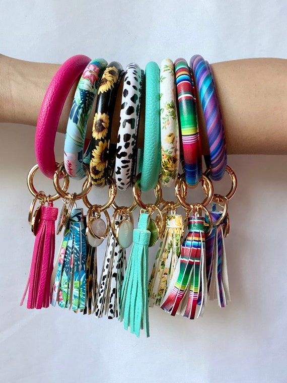 Bangle Keychain With Matching Tassel Monogram Disc Keychain | Etsy