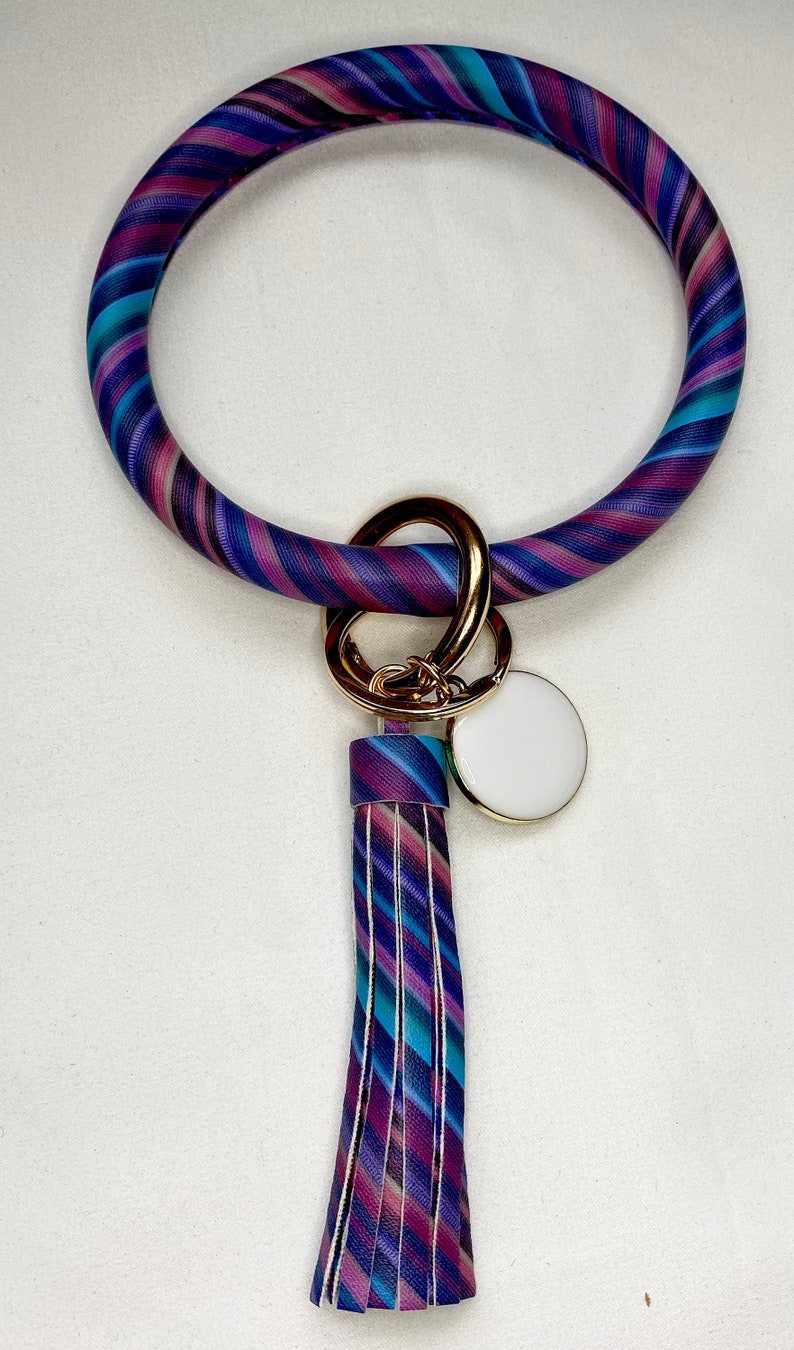 Bangle Keychain With Matching Tassel Monogram Disc Keychain | Etsy