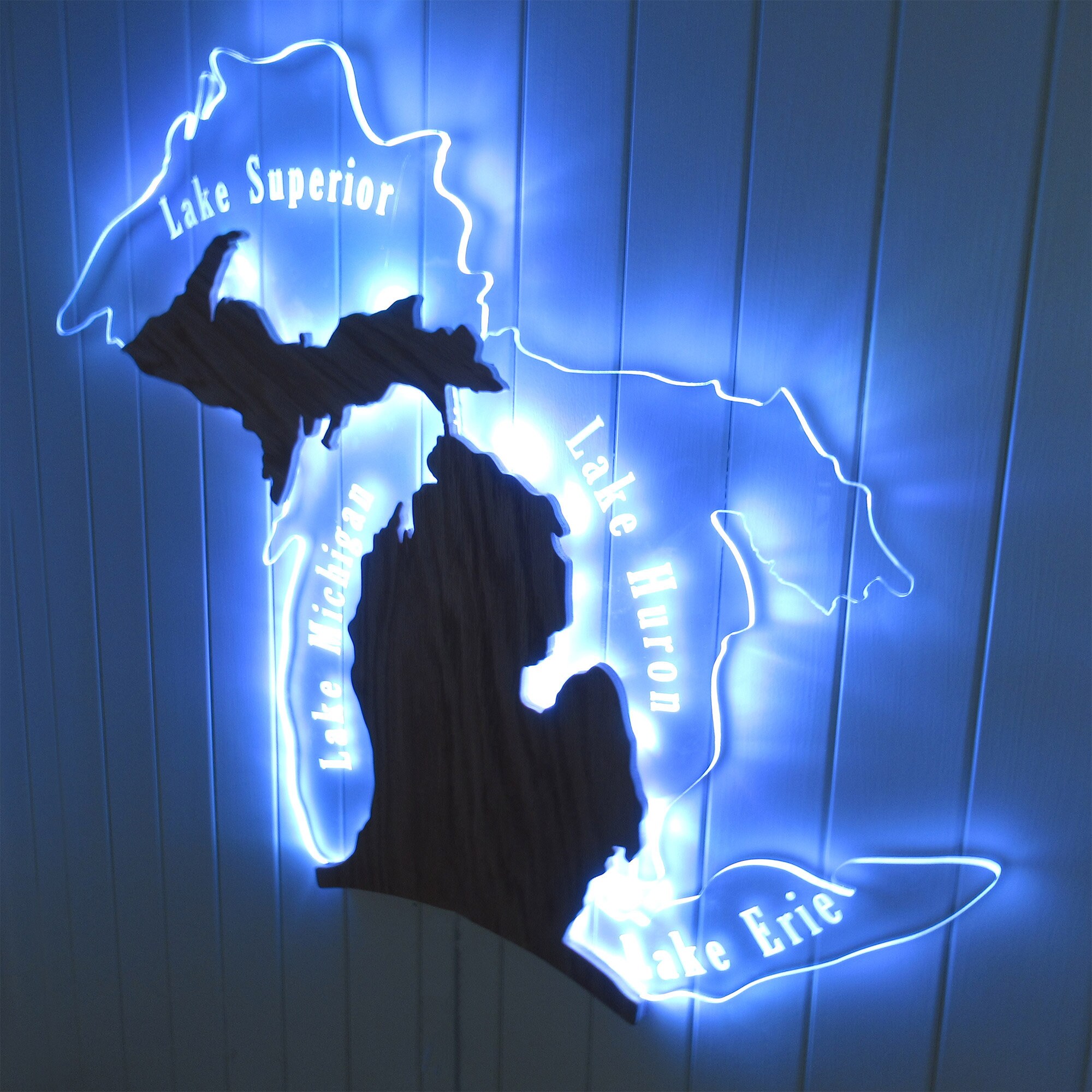 Michigan Wall Sign, Edge Lit Multi-color LED Art Décor, Wood & Acrylic ...
