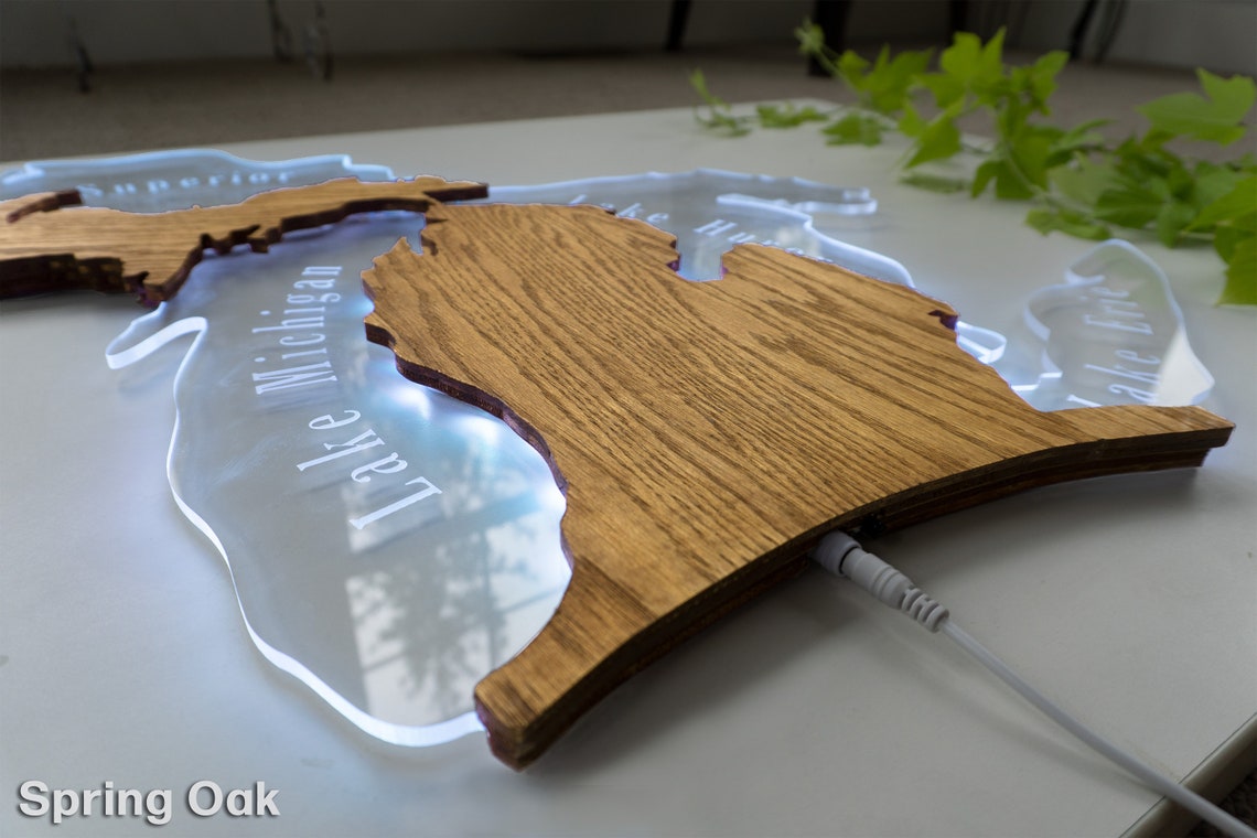 Michigan Wall Sign Edge Lit Multi-color LED Art Décor Wood & - Etsy