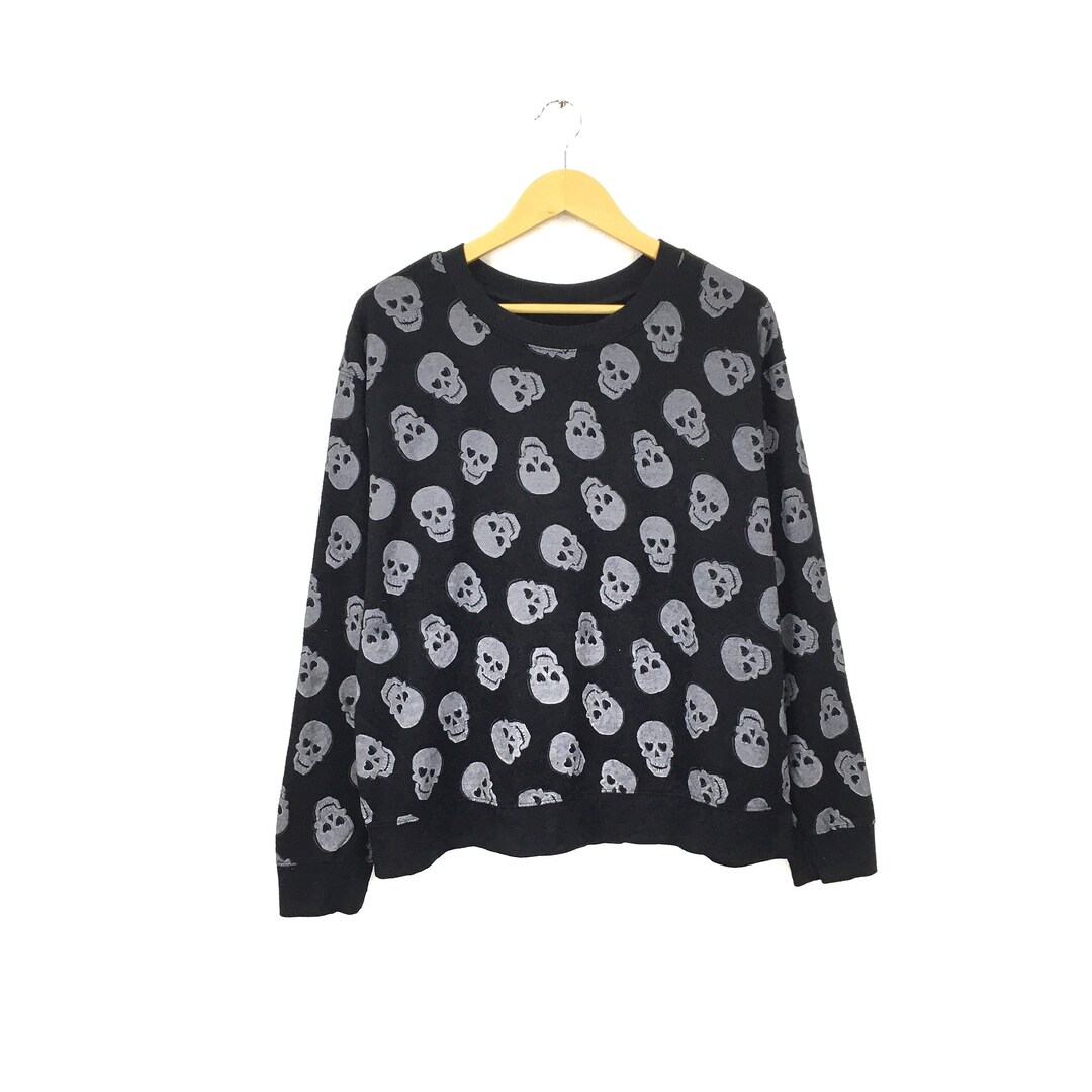 Rare Skull Full Print Logo Embroidery Spellout Crewneck Sweatshirt ...