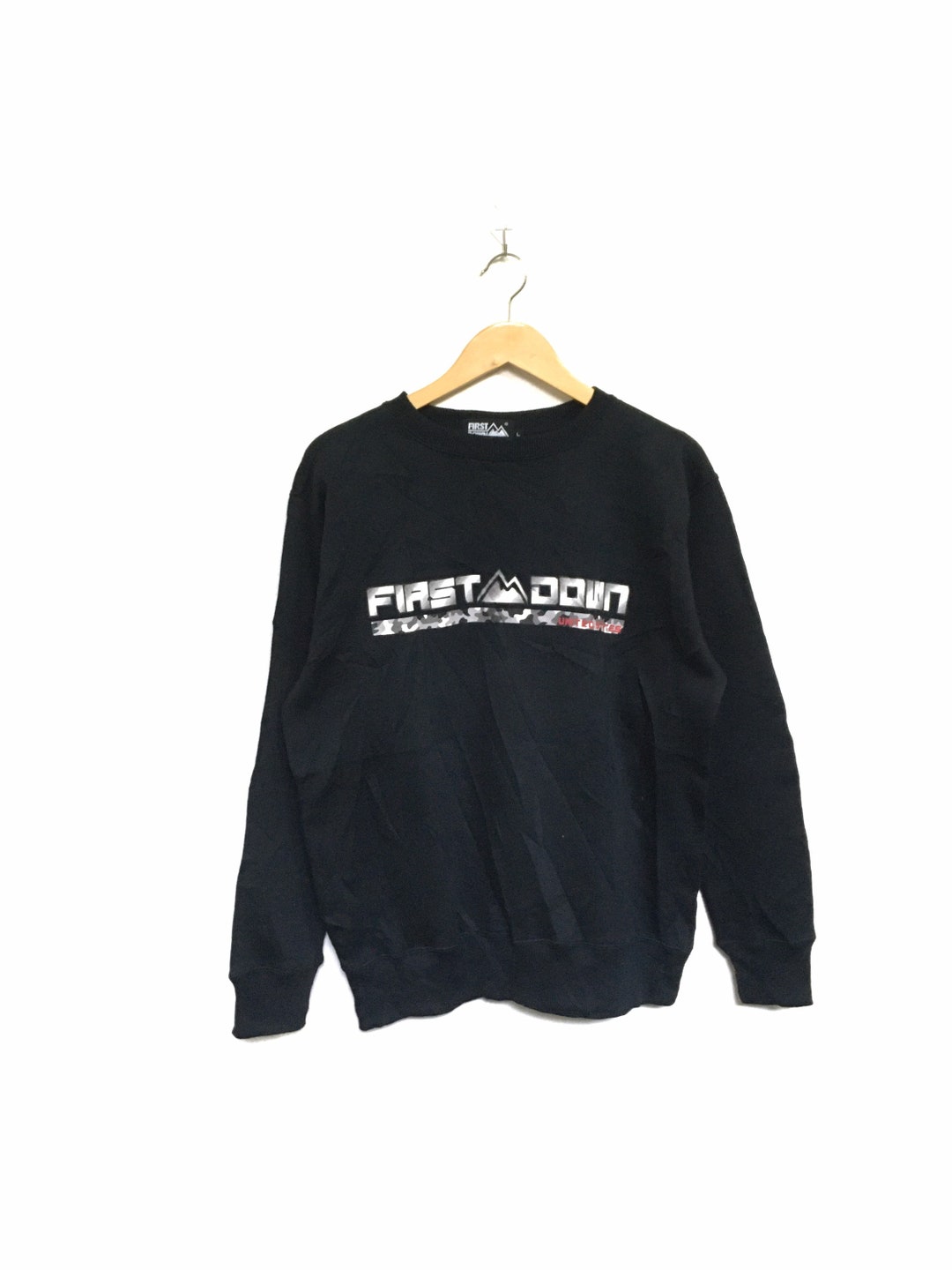 Selten First Down USA Big Logo Embroidery Spellout Crewneck Sweatshirt ...