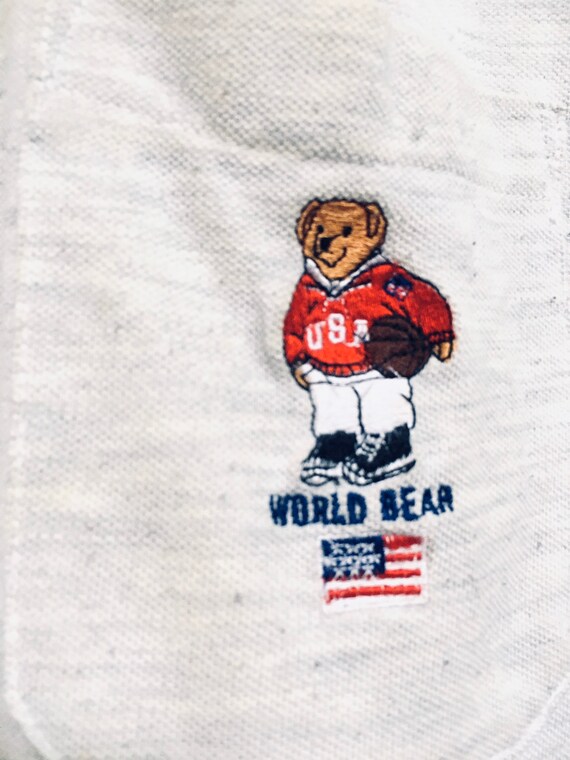 Rare! 90s World Bear Smal Logo Embroidery Spellout Te… - Gem